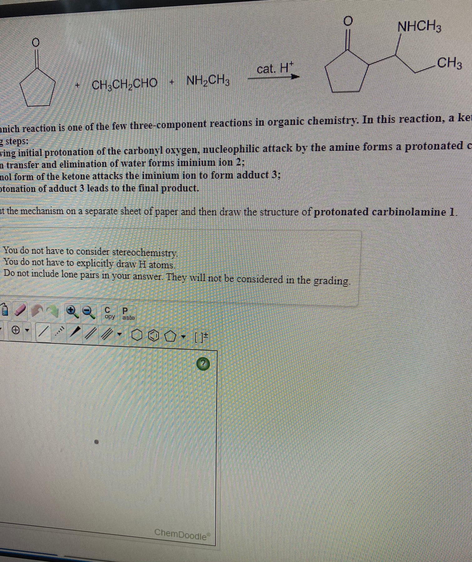 Solved NHCH3 CH3 cat. H+ CH-CH-CHO NH2CH3 anich reaction is | Chegg.com