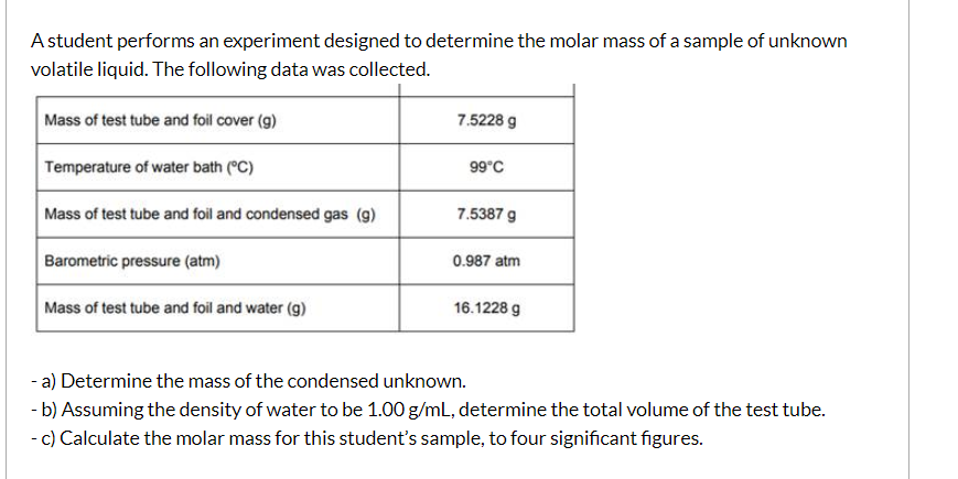 Solved A student performs an experiment designed to | Chegg.com