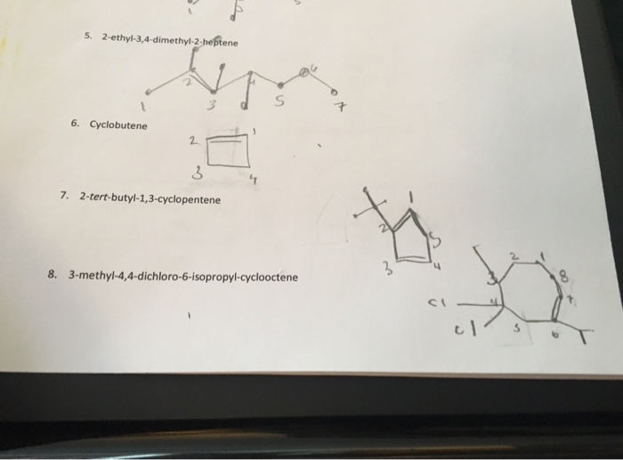 Solved 5. 2-ethyl-3,4-dimethyl-2-heptene 6. Cyclobutene 2 3 | Chegg.com