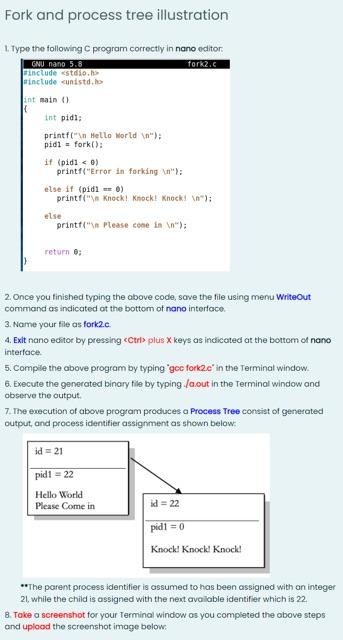 Solved Fork and process tree illustration 1. Type the | Chegg.com