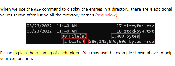 Solved When we use the dir command to display the entries in | Chegg.com