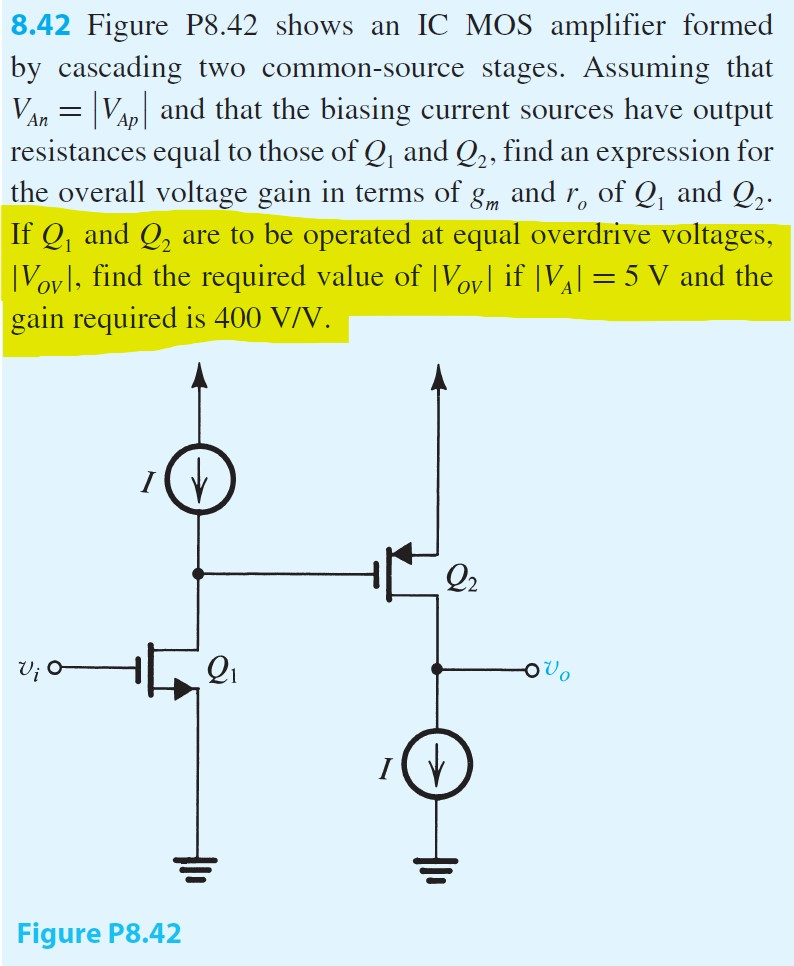 Solved 8.42 Figure P8.42 shows an IC MOS amplifier formed by | Chegg.com