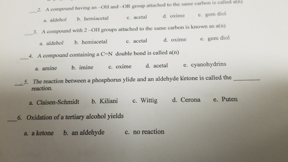 Solved _ 2. A compound having an OH and OR group attached to | Chegg.com