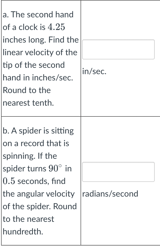 Solved a. ﻿The second handof a clock is 4.25inches long. | Chegg.com