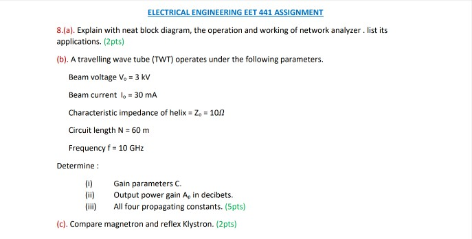 Solved ELECTRICAL ENGINEERING EET 441 ASSIGNMENT 8.(a). | Chegg.com