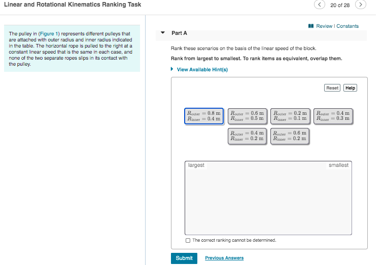 Solved Linear and Rotational Kinematics Ranking Task 20 of | Chegg.com