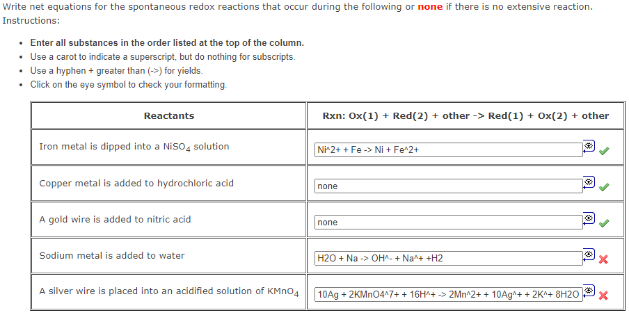 Solved Write net equations for the spontaneous redox | Chegg.com