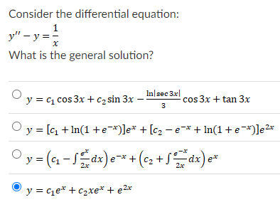 Solved Consider the Differential Equation: y'' - y = 1/x | Chegg.com