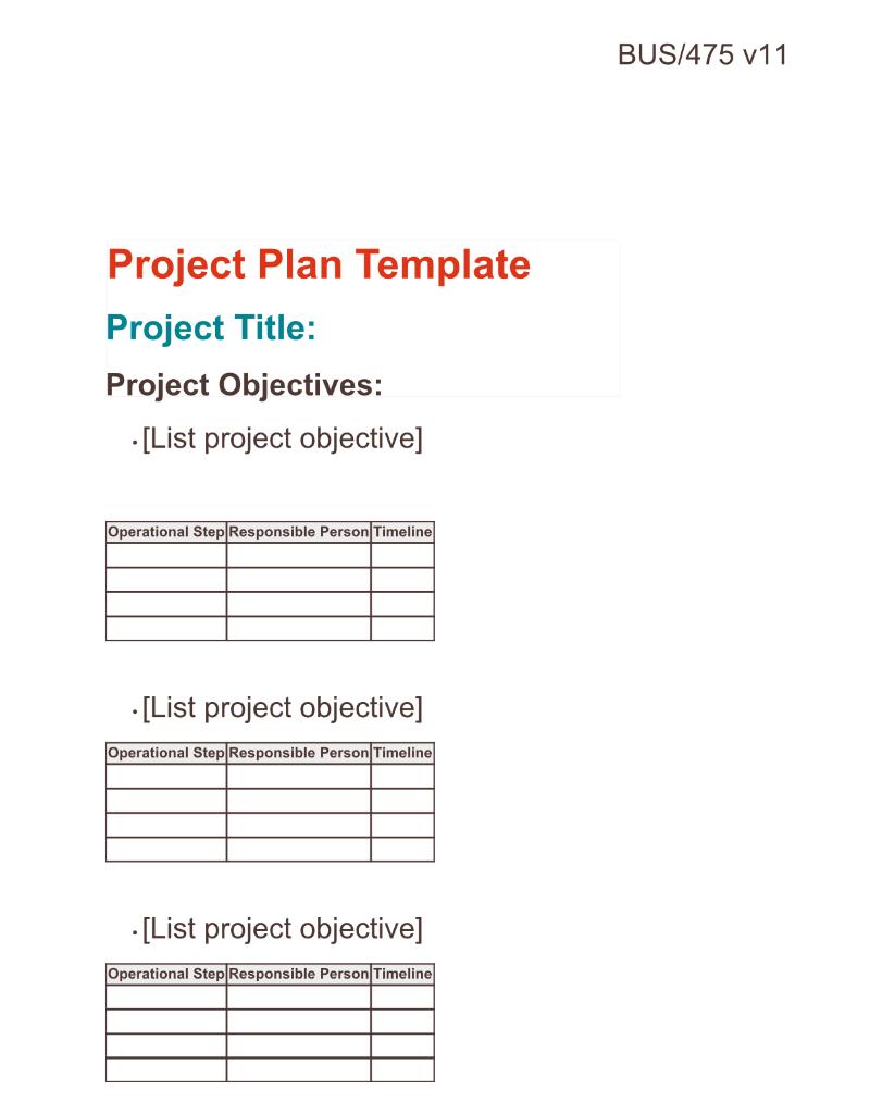Project Plan Template Project Title: Project | Chegg.com