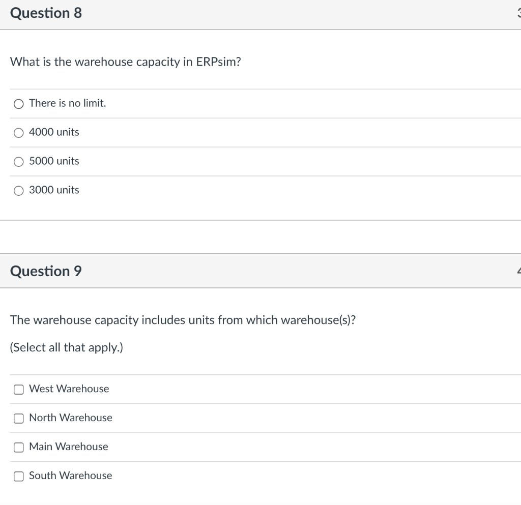 Solved What is the warehouse capacity in ERPsim? There is no | Chegg.com