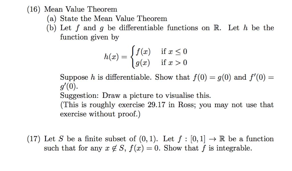 Solved (16) Mean Value Theorem (a) State the Mean Value | Chegg.com