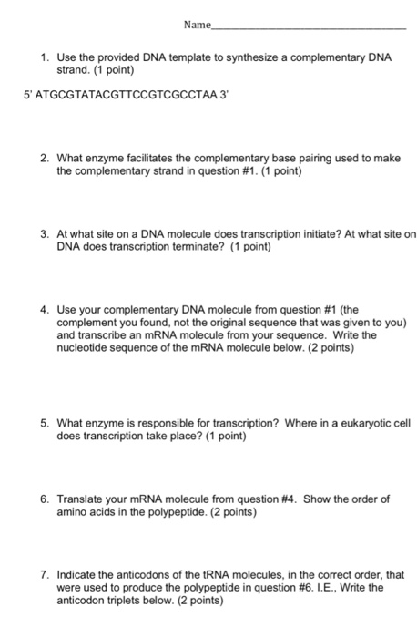 Solved Name 1. Use the provided DNA template to synthesize a | Chegg.com