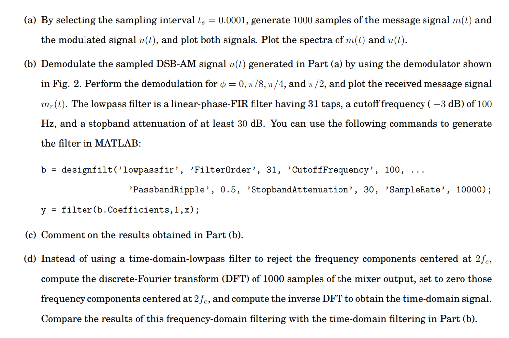 Solved 4. (MATLAB) Demodulation of the DSB-SC Signal | Chegg.com