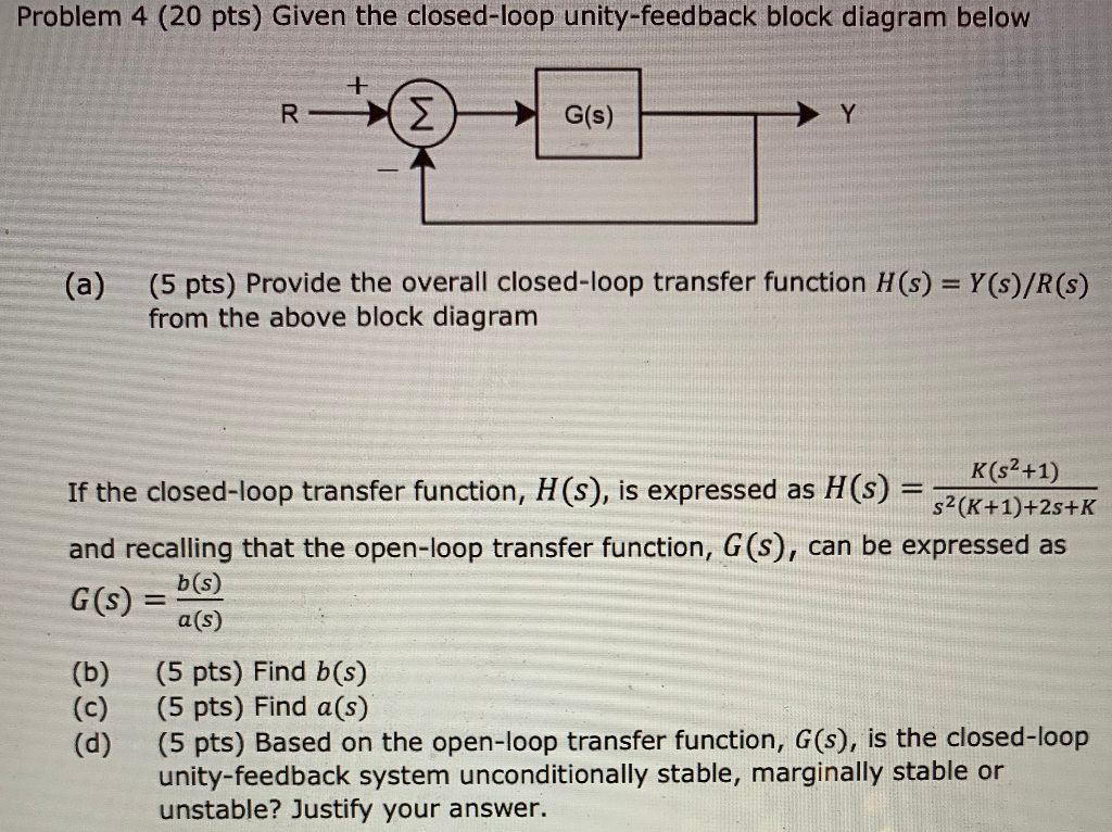 Solved Problem 4 (20 pts) Given the closed-loop | Chegg.com