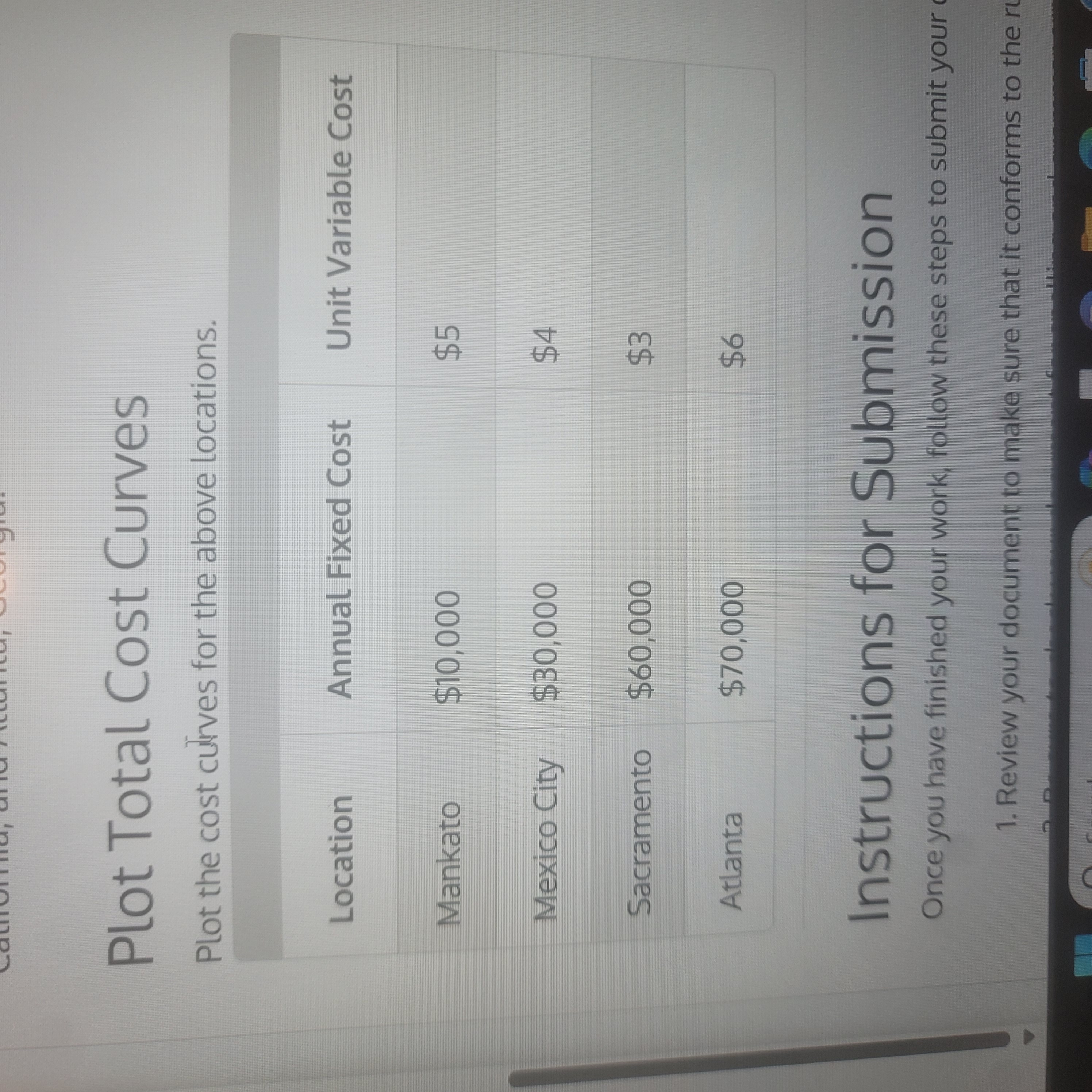 Solved Plot Total Cost CurvesPlot the cost curves for the | Chegg.com