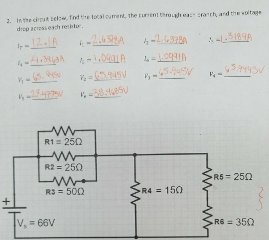 Solved 2. In the circuit below, find the total current, the | Chegg.com
