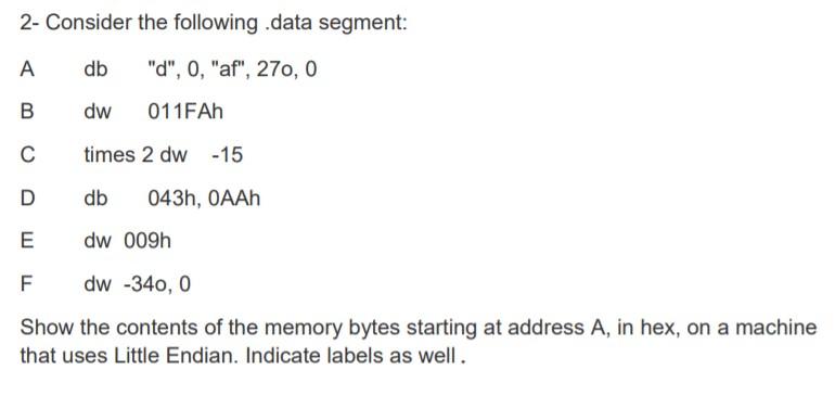 Solved 2 Consider The Following Data Segment A Db D 0 5950