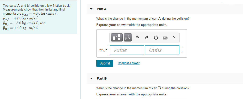 Solved Part A Two carts A and B collide on a low-friction | Chegg.com