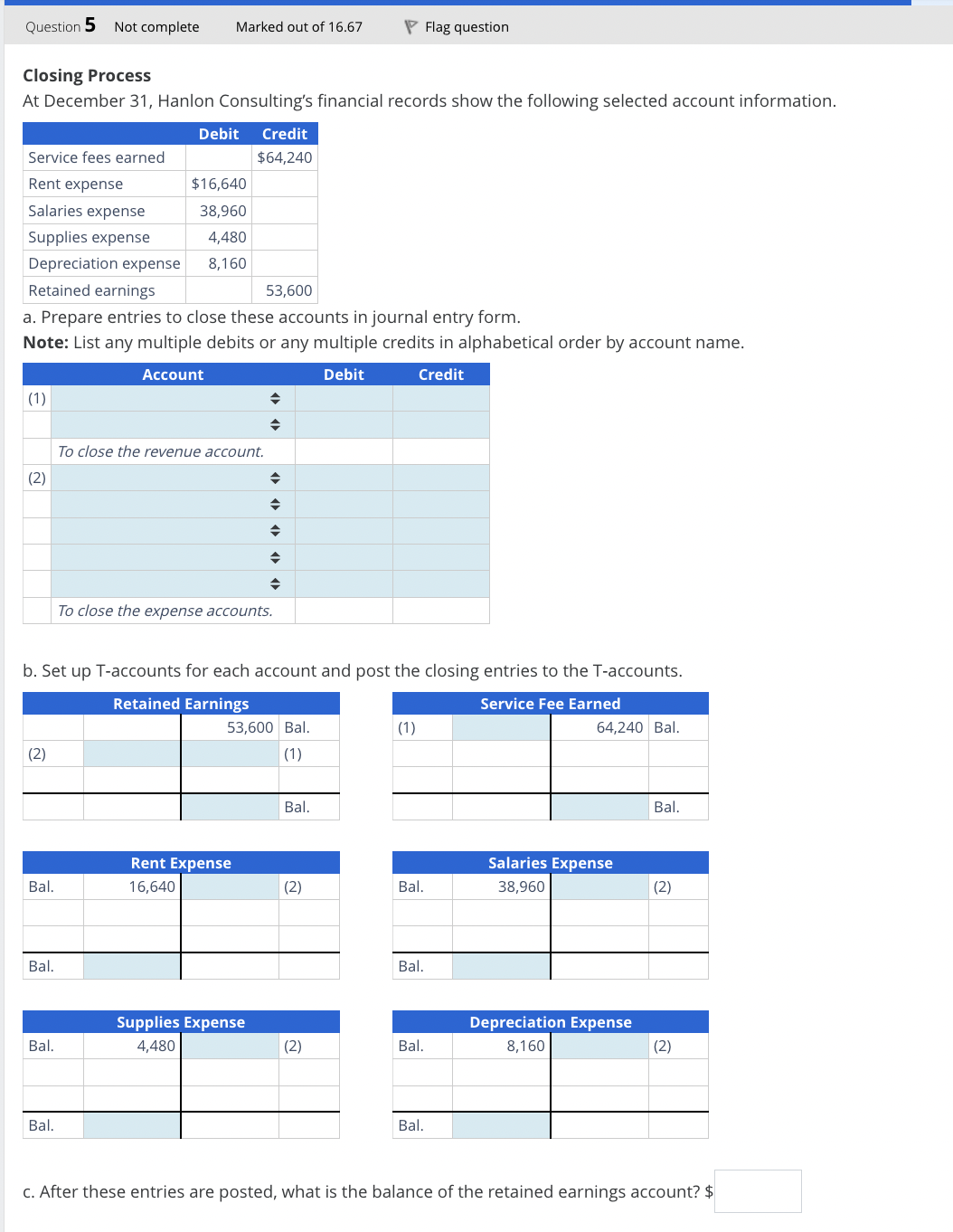 Solved Closing Process At December 31, Hanlon Consulting's | Chegg.com