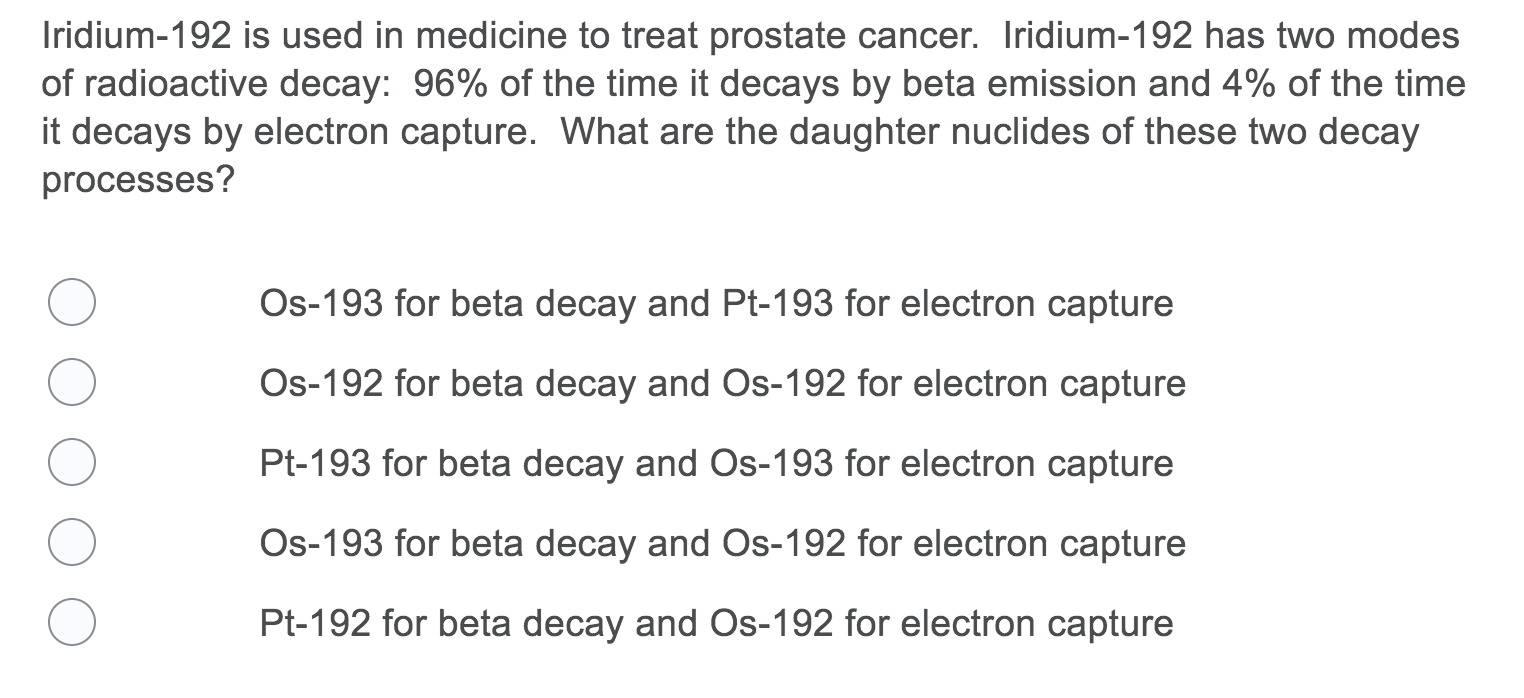 Solved Iridium-192 is used in medicine to treat prostate | Chegg.com