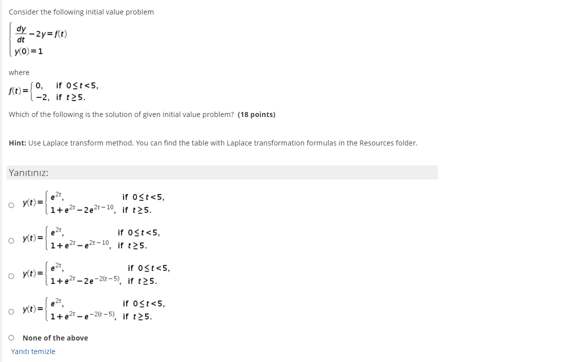 Solved Consider the following initial value problem dy | Chegg.com