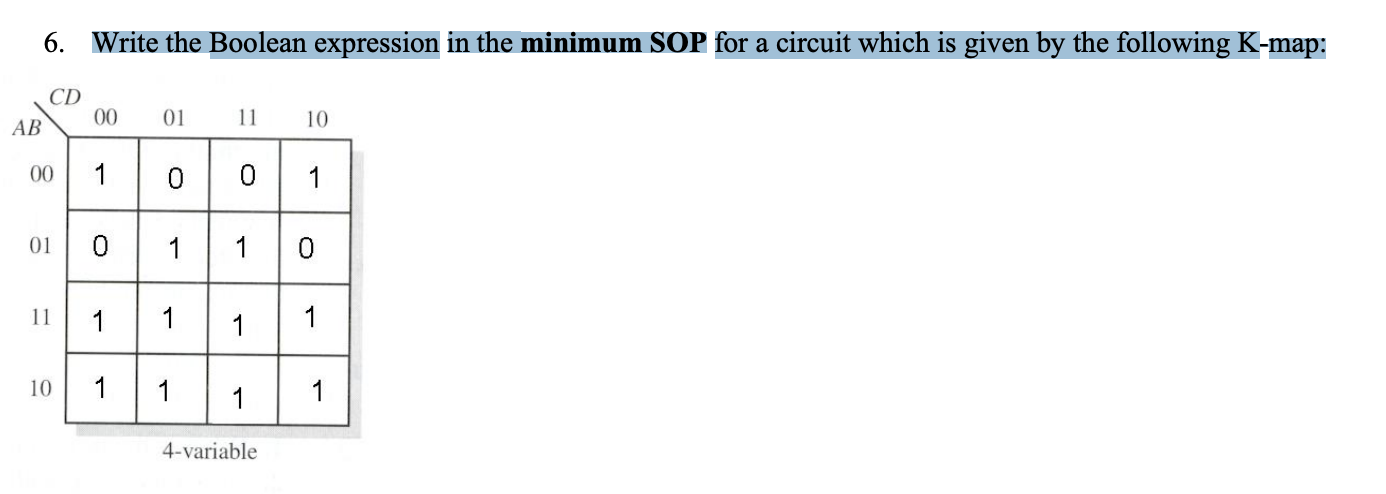 Solved 6. ﻿Write the Boolean expression in the minimum SOP | Chegg.com