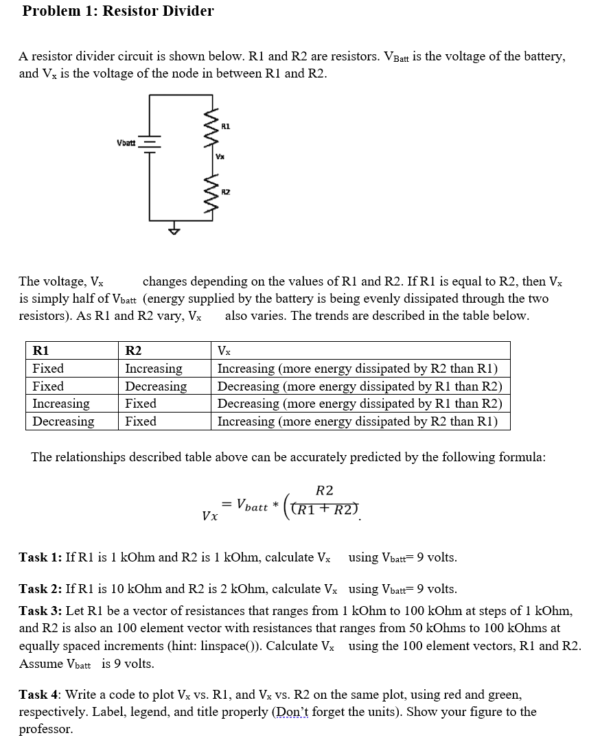 Solved Problem 1: Resistor Divider A resistor divider | Chegg.com