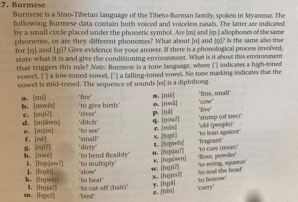Burmese is a Sino-Tibetan language of the | Chegg.com
