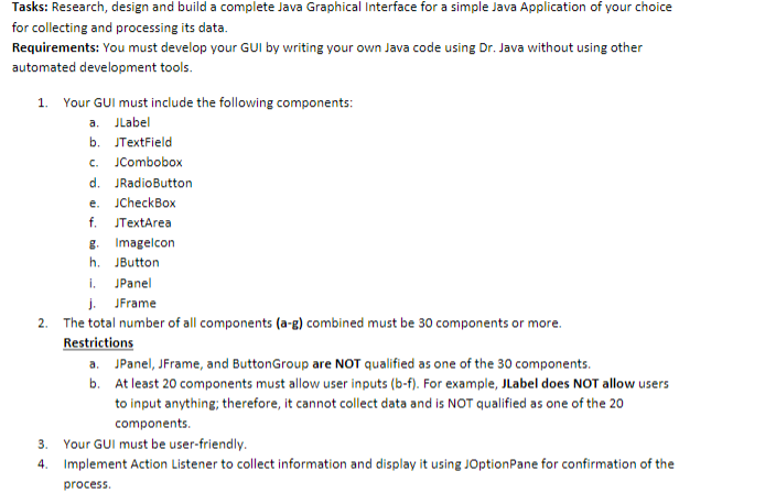 Solved Tasks: Research, design and build a complete Java | Chegg.com