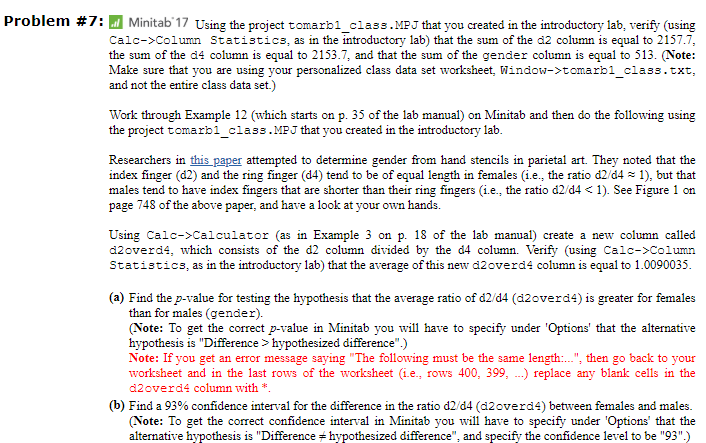 Problem #7: . Minitab 17 Using the project tomarbi | Chegg.com