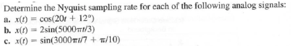 Solved Determine the Nyquist sampling rate for each of the | Chegg.com