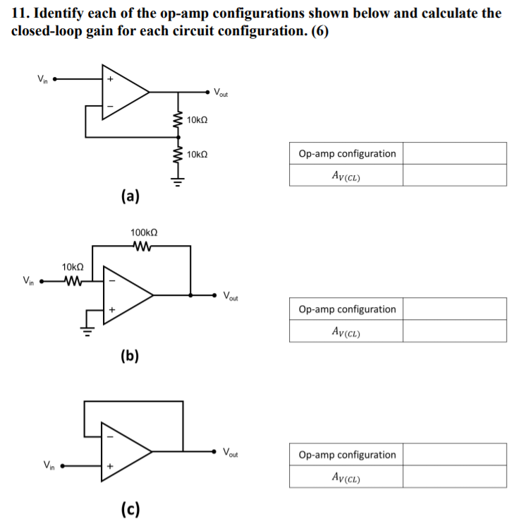 Solved 11. Identify each of the op-amp configurations shown | Chegg.com