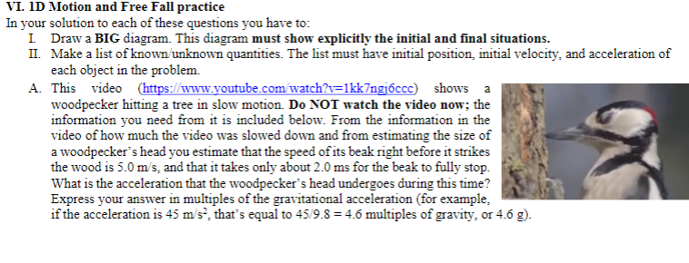 Solved VI. 1D Motion and Free Fall practice In your solution | Chegg.com