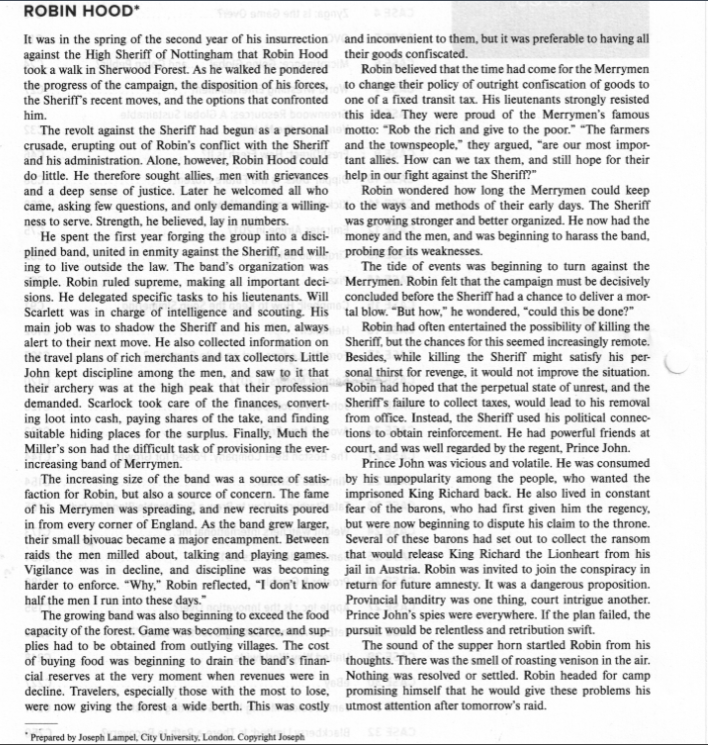 Solved Robin Hood Case AssignmentRead the items in the CASE | Chegg.com