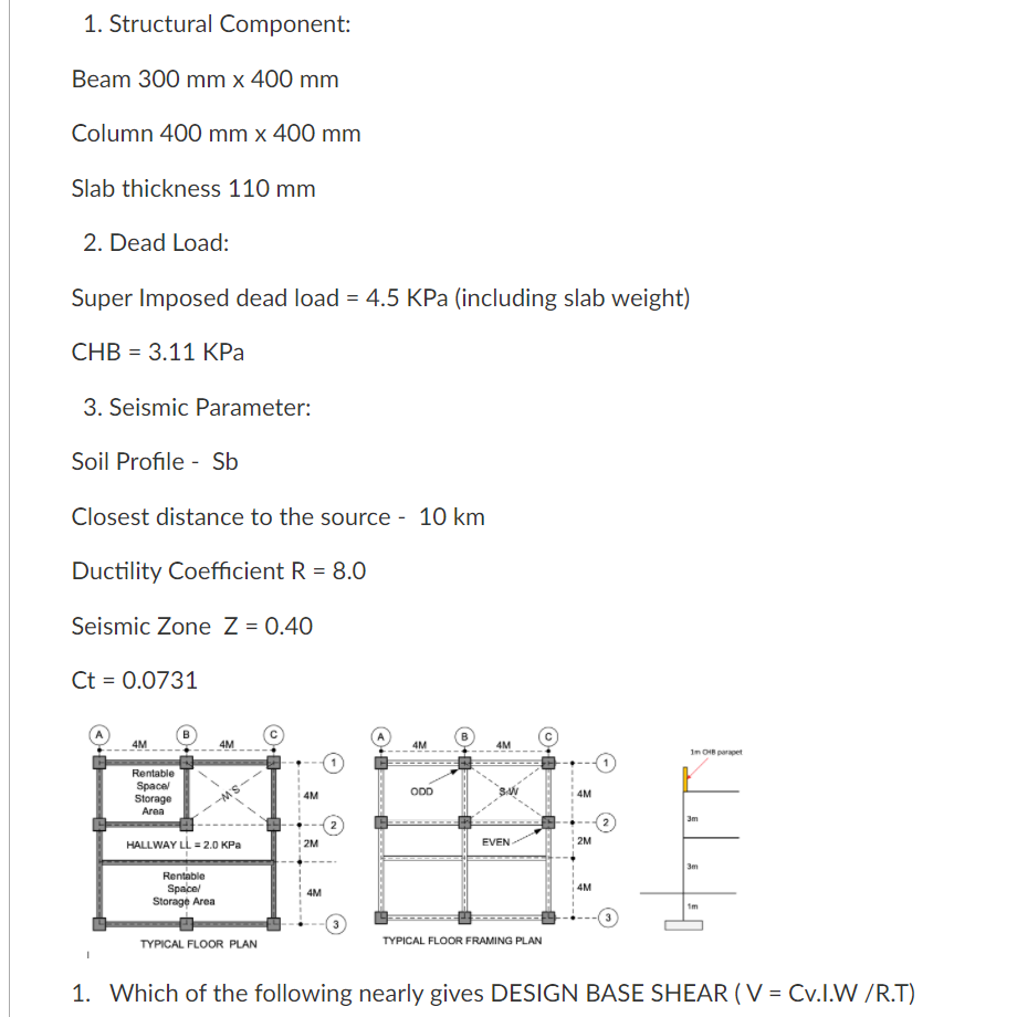 Solved 1. Structural Component: Beam 300 mm x 400 mm Column | Chegg.com