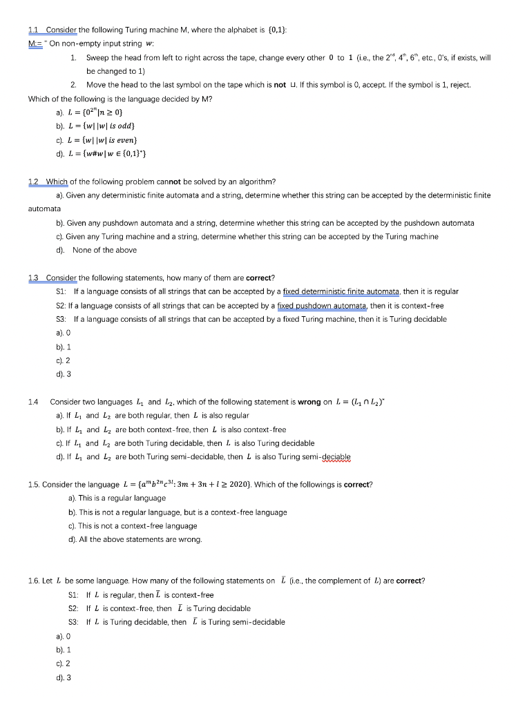 11 Consider The Following Turing Machine M Where 