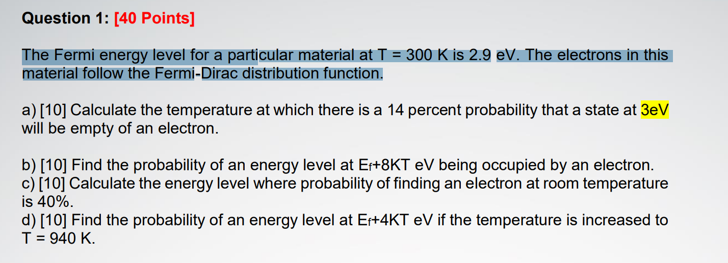 Solved The Fermi energy level for a particular material at | Chegg.com