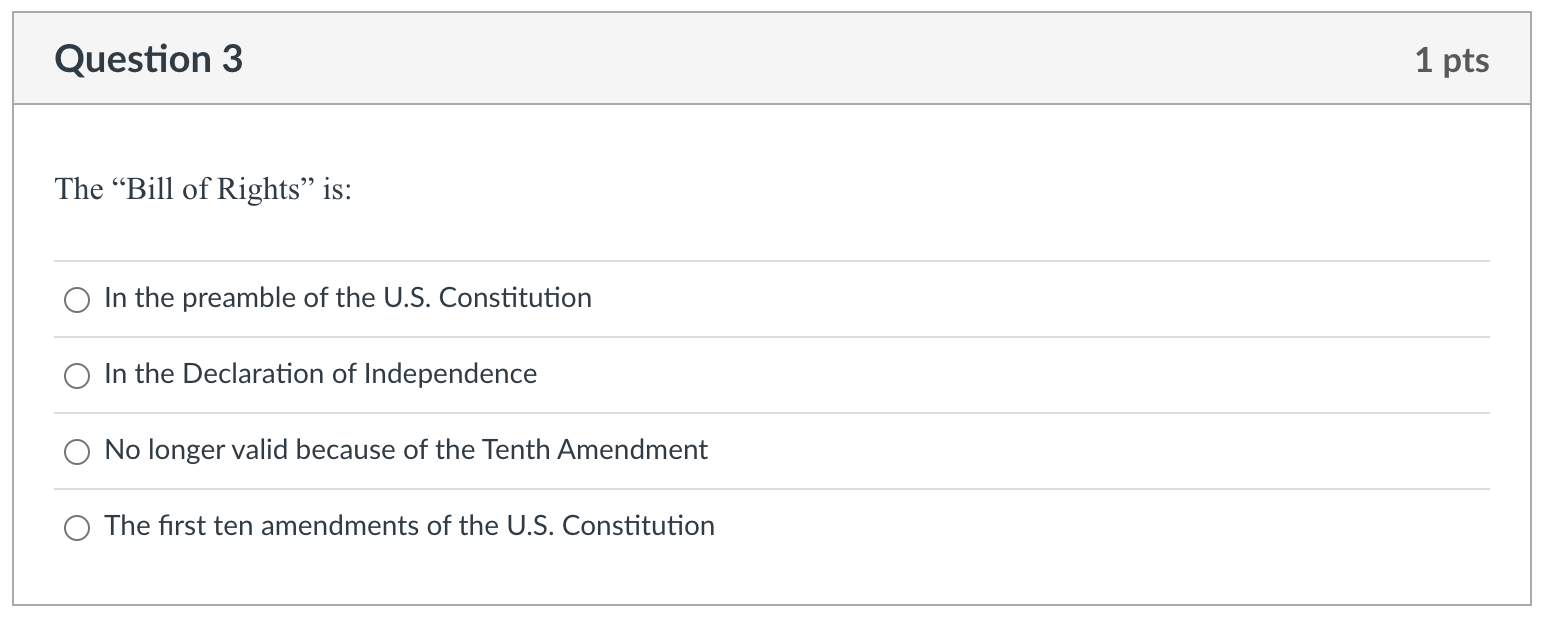 Solved Question 3The "Bill of Rights" is:In the preamble of | Chegg.com