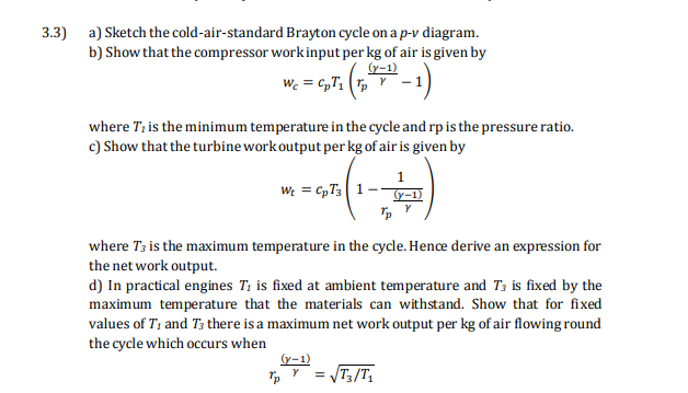 Solved 3.3) a) Sketch the cold-air-standard Brayton cycle on | Chegg.com