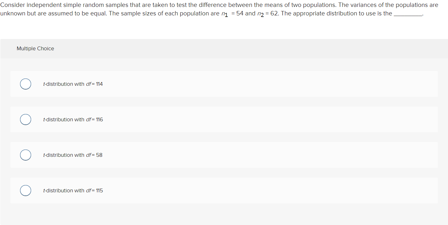 Solved Oonsider independent simple random samples that are | Chegg.com