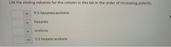 Solved List the eluting solvents for the column in this lab | Chegg.com