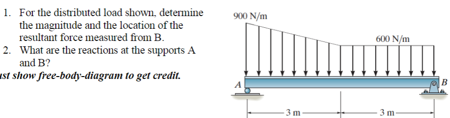 Solved 900 N/m 1. For the distributed load shown, determine | Chegg.com