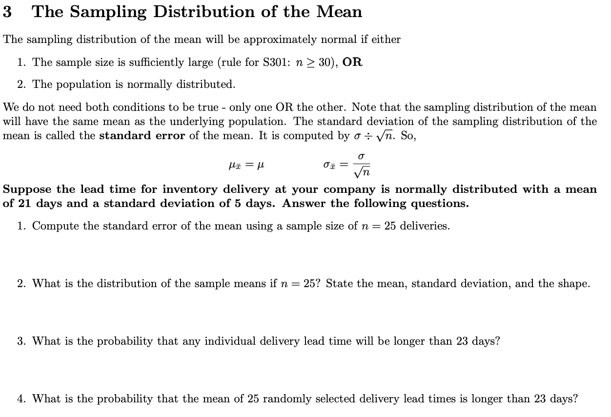 Solved 3 The Sampling Distribution of the Mean The sampling | Chegg.com