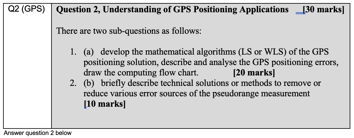 Q2 (GPS) Question 2, Understanding of GPS Positioning | Chegg.com