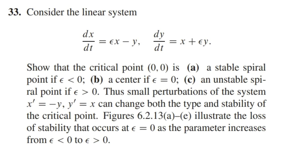 Solved 33. Consider the linear system dx = ex – y, dt dy dt | Chegg.com