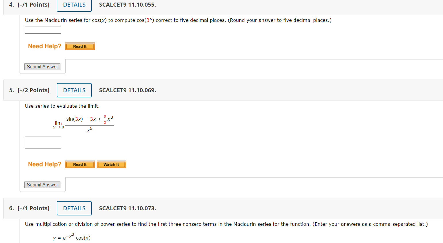 Solved [-/1 Points] SCALCET9 11.10.055. Use the Maclaurin | Chegg.com