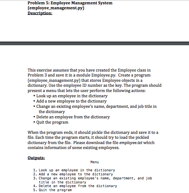 Solved Problem 5: Employee Management System | Chegg.com