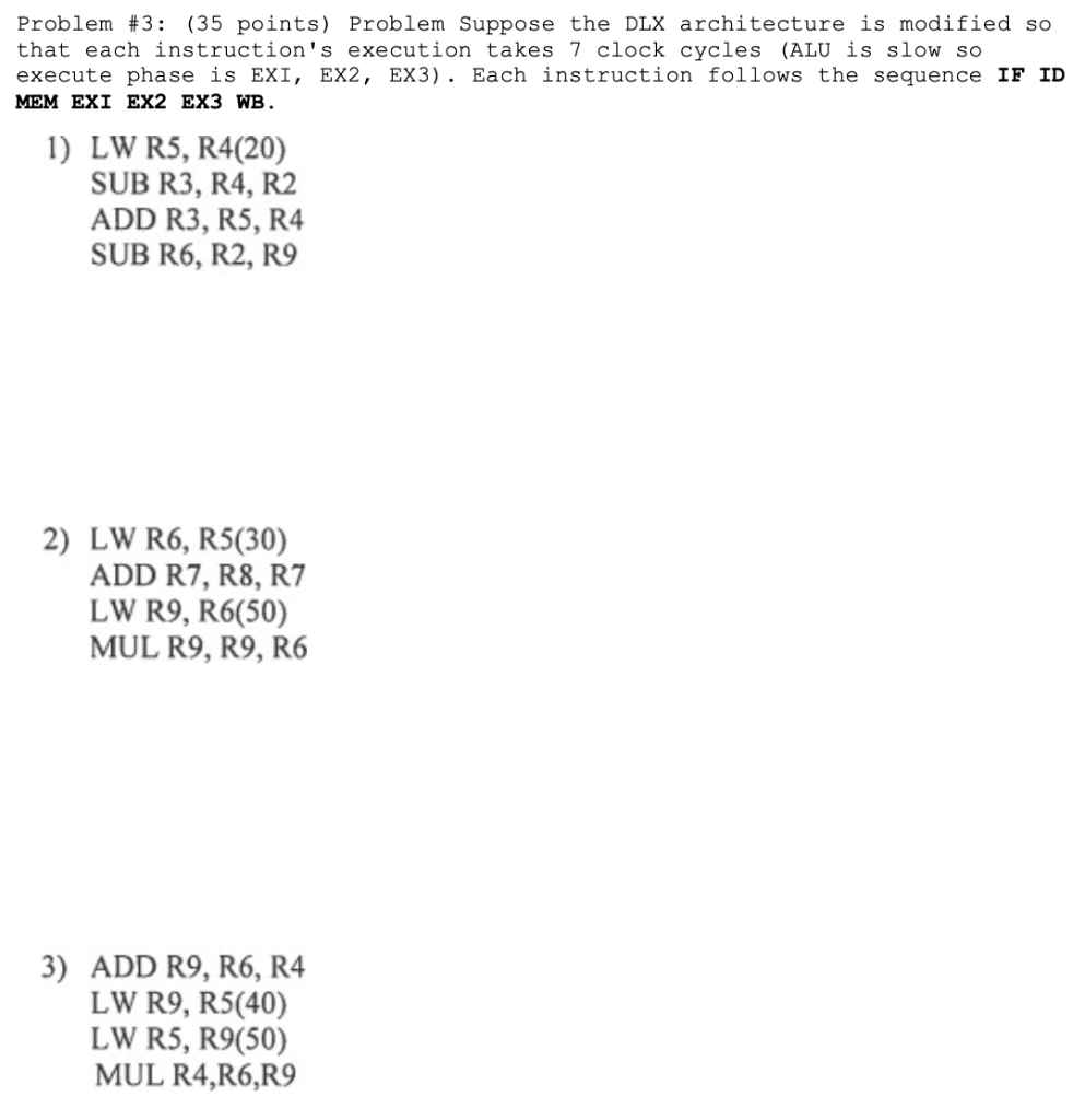 Problem \#3: ( 35 points) Problem Suppose the DLX | Chegg.com