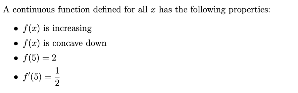 Solved A continuous function defined for all x has the | Chegg.com
