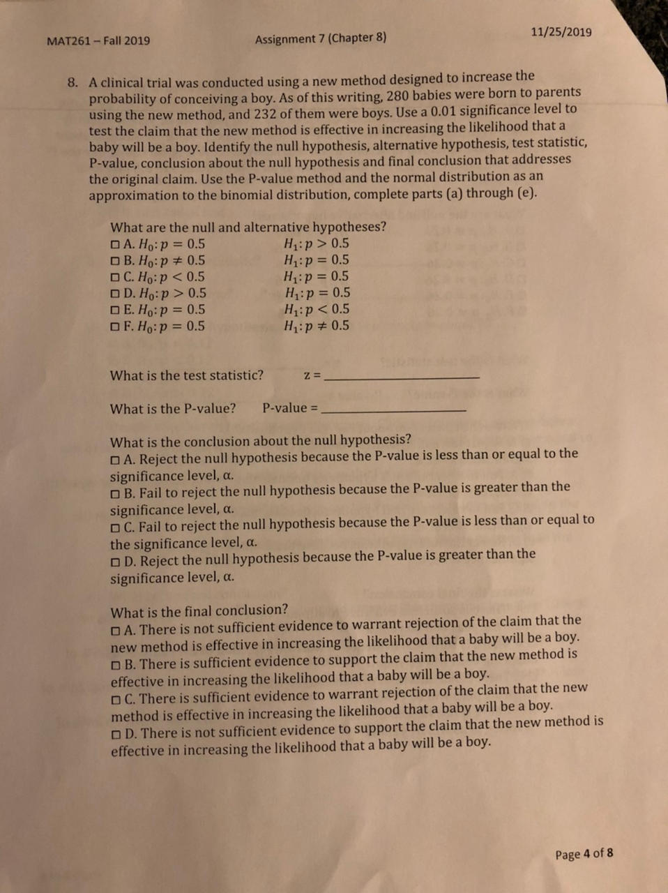 Solved 11/25/2019 MAT261 - Fall 2019 Assignment 7 (Chapter | Chegg.com